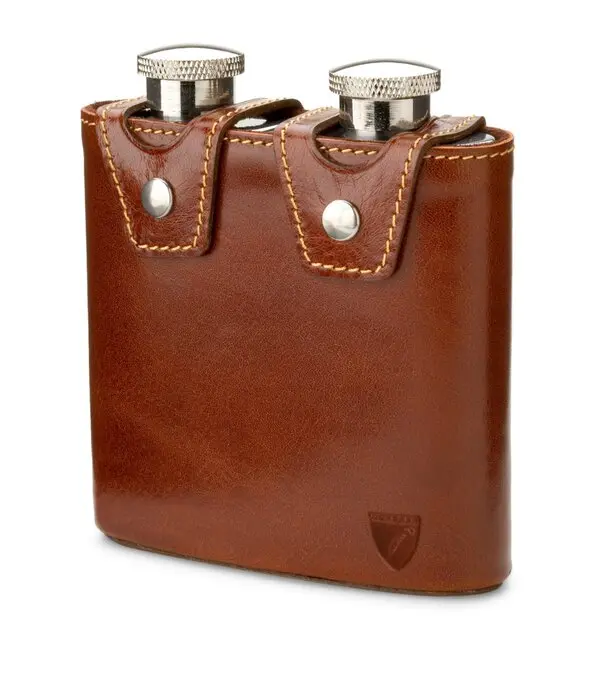 ASPINAL OF LONDON Double Leather Hip Flask - Brown