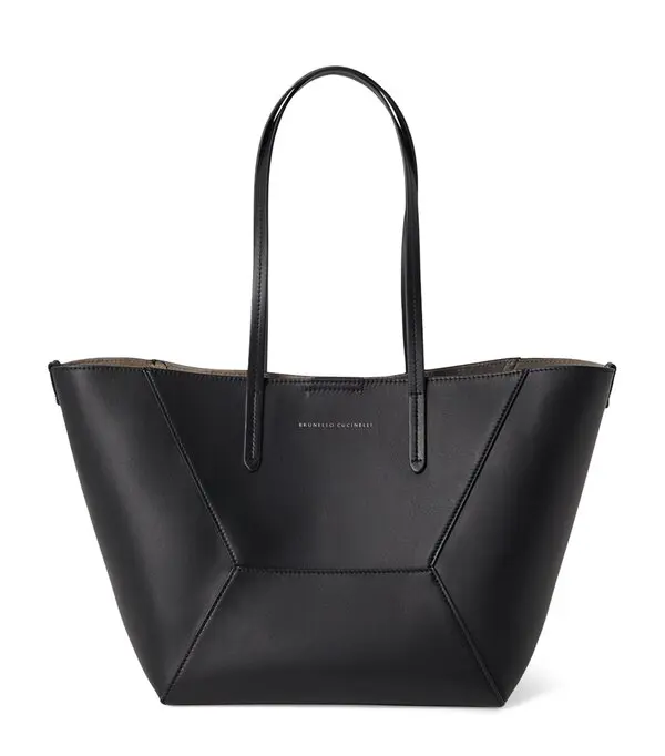 Brunello Cucinelli Small Calfskin Bc Duo Tote Bag - Black