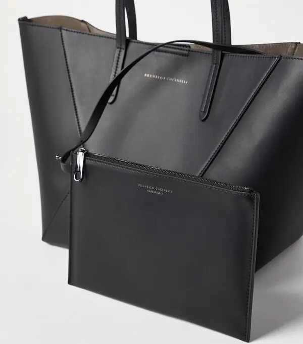 Brunello Cucinelli Small Calfskin Bc Duo Tote Bag - Black