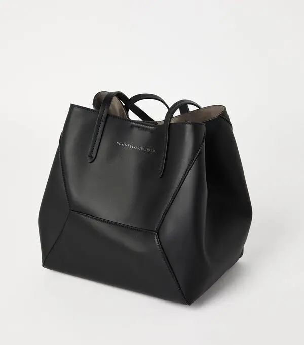 Brunello Cucinelli Small Calfskin Bc Duo Tote Bag - Black