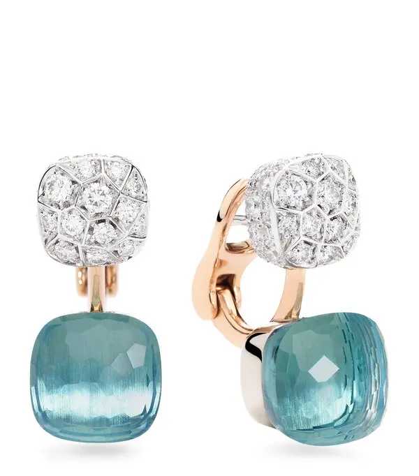 Pomellato Mixed Gold, Blue Topaz, And Diamond Nudo Earrings - Rose Gold