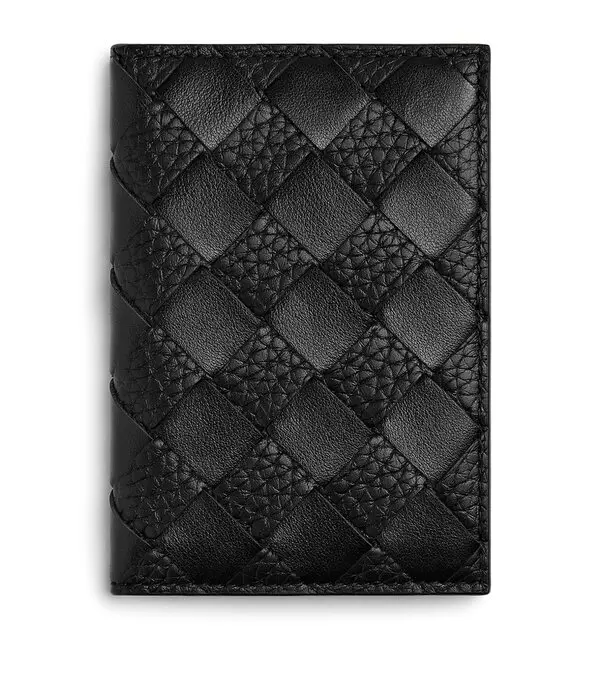 Bottega Veneta Leather Intrecciato Flap Card Case - Black