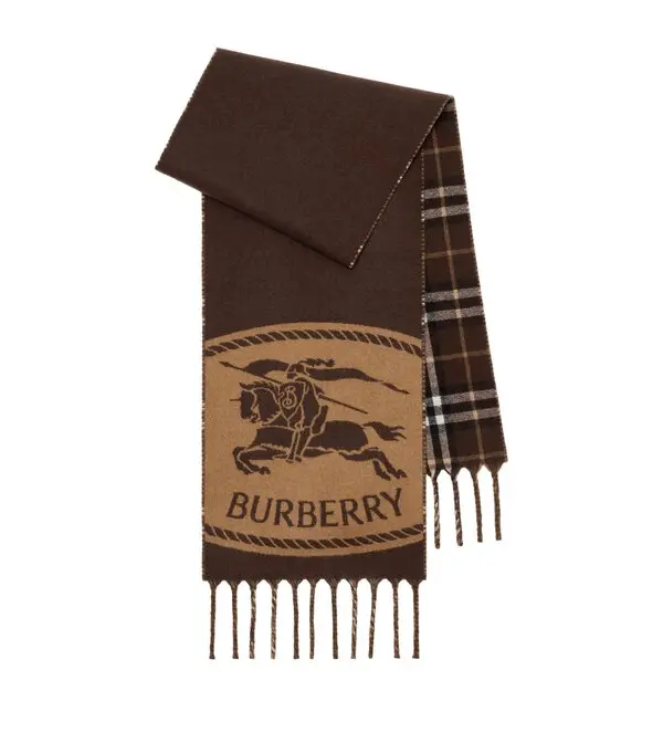 Burberry Cashmere Reversible Check Ekd Scarf - Brown