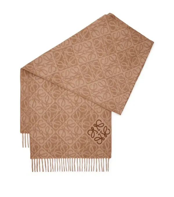 Loewe Wool-cashmere Anagram Scarf - Brown