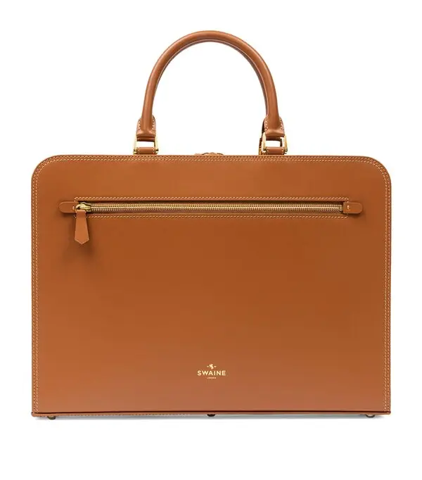 SWAINE Leather Kensington Briefcase - Brown