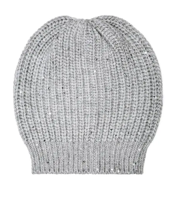 Brunello Cucinelli Cashmere-silk Embellished Beanie - Grey