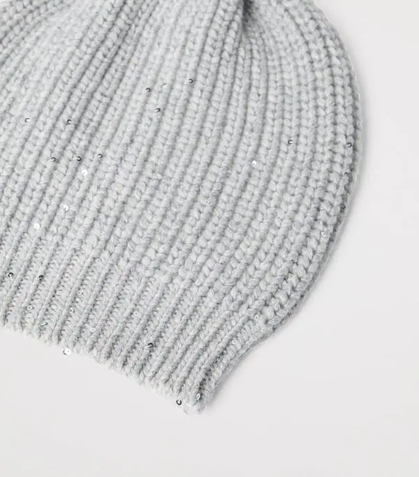 Brunello Cucinelli Cashmere-silk Embellished Beanie - Grey