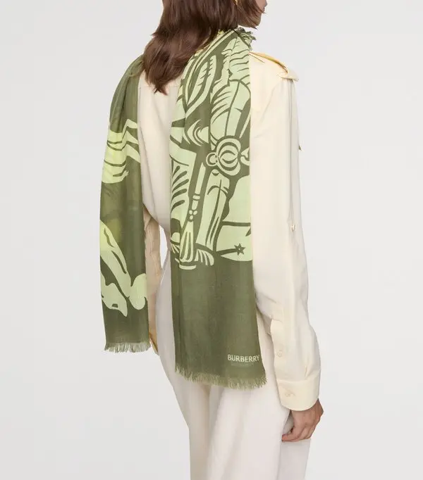 Burberry Wool Wide Ekd Scarf - Green