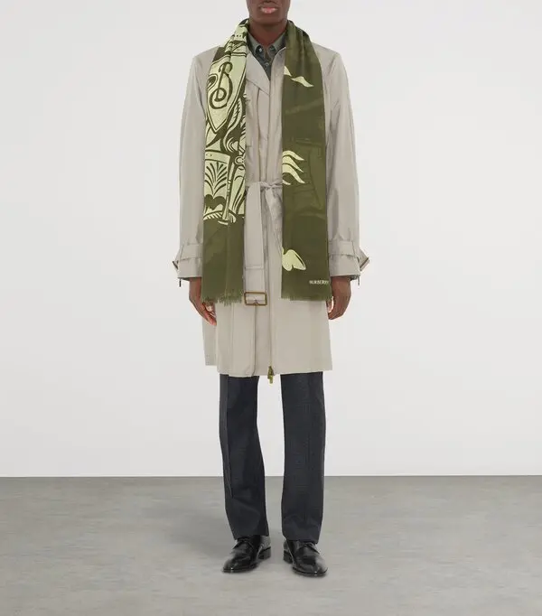 Burberry Wool Wide Ekd Scarf - Green