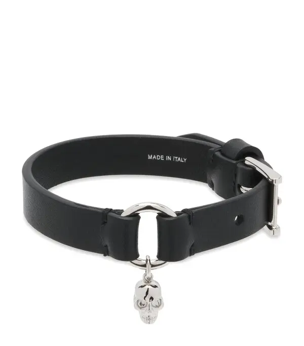 Alexander McQueen Leather Bracelet With Skull Charm - Black
