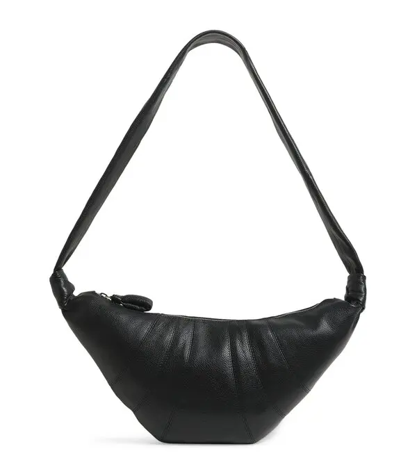LEMAIRE Medium Grained Leather Croissant Shoulder Bag - Black