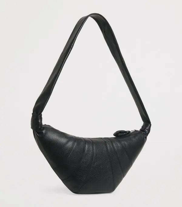 LEMAIRE Medium Grained Leather Croissant Shoulder Bag - Black