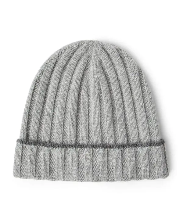 Brunello Cucinelli Cashmere Ribbed Beanie - Grey