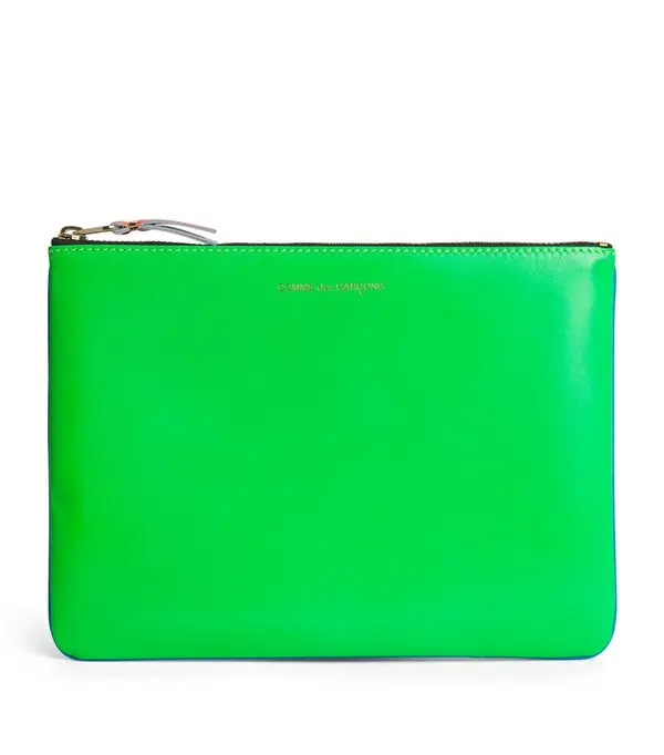 Comme Des Garçons Large Leather Super Fluo Pouch - Blue
