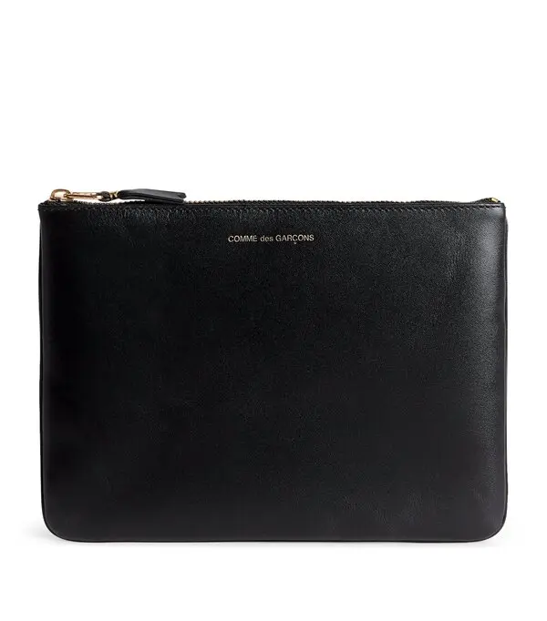 Comme Des Garçons Large Leather Zipped Pouch - Black