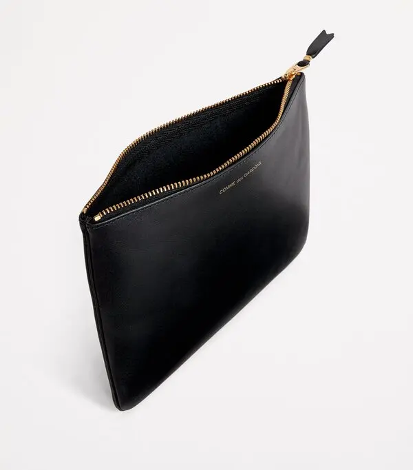 Comme Des Garçons Large Leather Zipped Pouch - Black