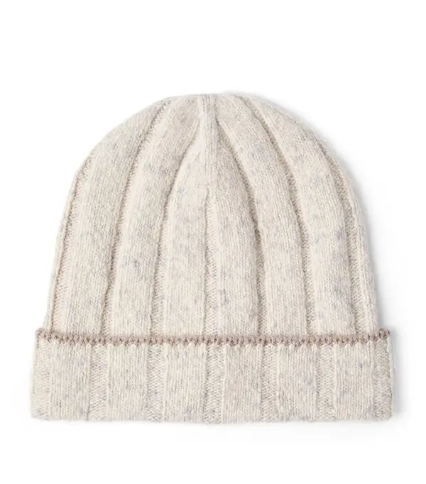 Brunello Cucinelli Cashmere Ribbed Beanie - White