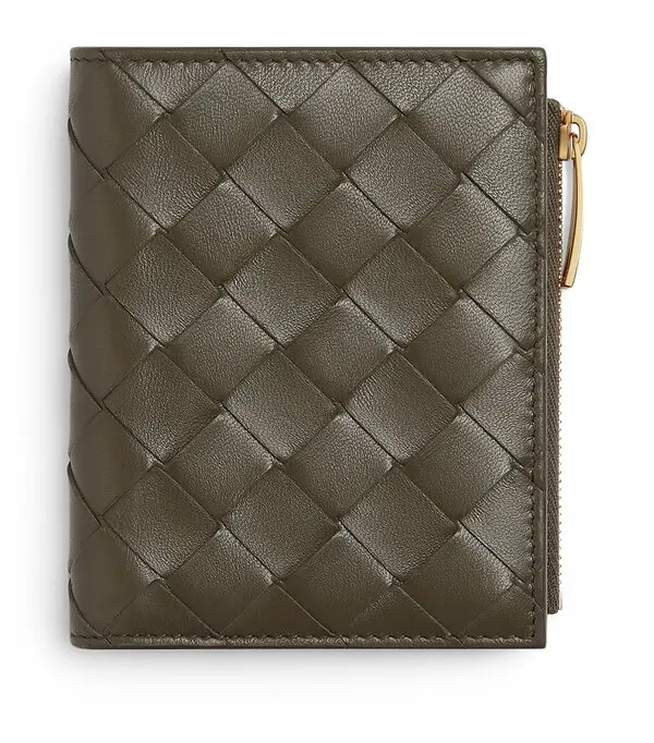 Bottega Veneta Leather Intrecciato Bifold Card Holder - Green
