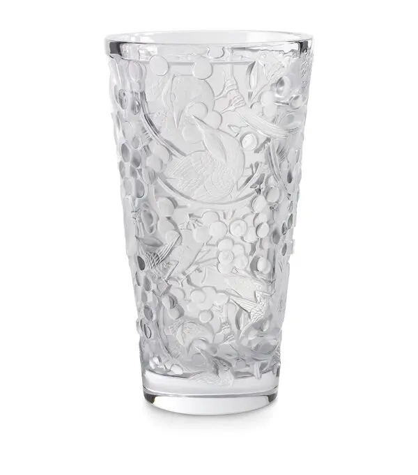Lalique Crystal Large Merles Et Raisins Vase - Clear