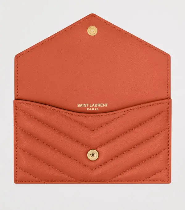 Saint Laurent Leather Cassandre Fragments Flap Card Holder - Beige