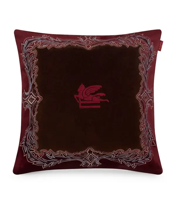 Etro Cotton Velvet Embroidered Kiri Cushion - Brown