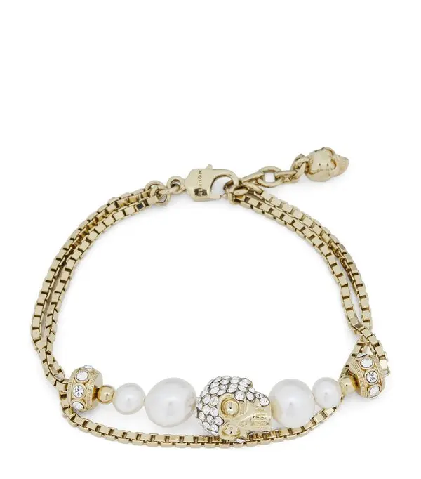 Alexander McQueen Faux Pearl And Skull Bracelet - Black