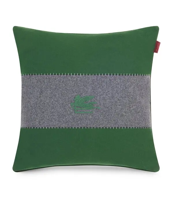 Etro Wool-blend Embroidered Pegaso Cushion - Green