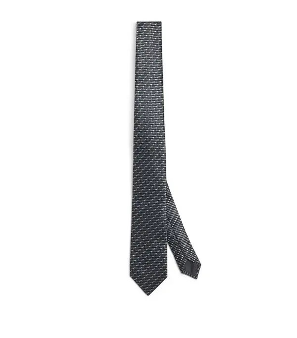 Giorgio Armani Silk Herringbone Neck Tie - Grey