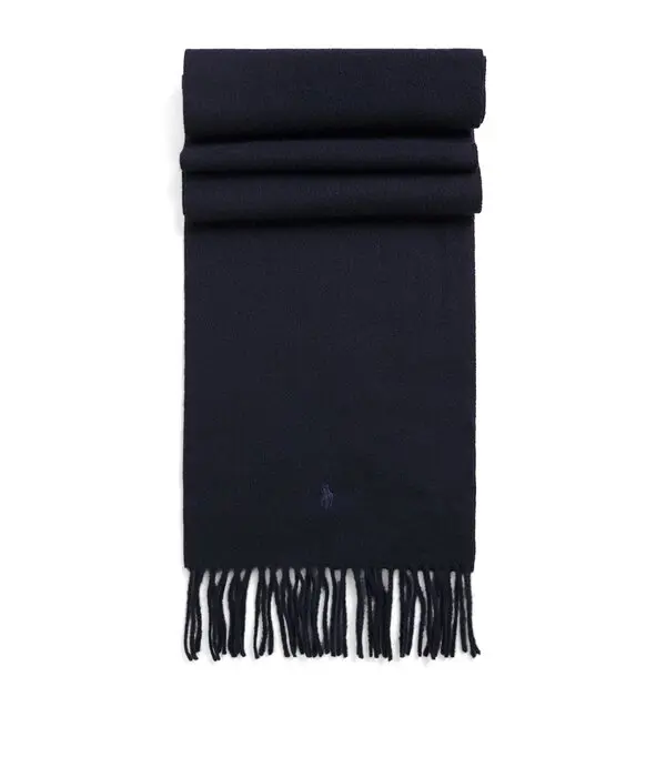 Polo Ralph Lauren Cashmere Polo Pony Fringe Scarf - Blue