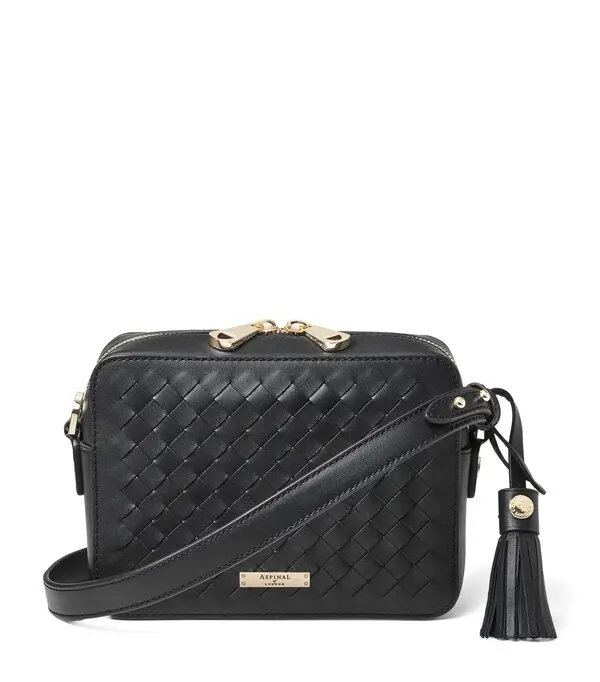 ASPINAL OF LONDON Leather Slot Weave Camera Bag - Black