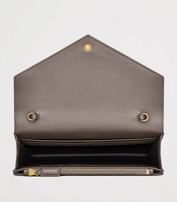 Saint Laurent Leather Envelope Chain Wallet - Grey