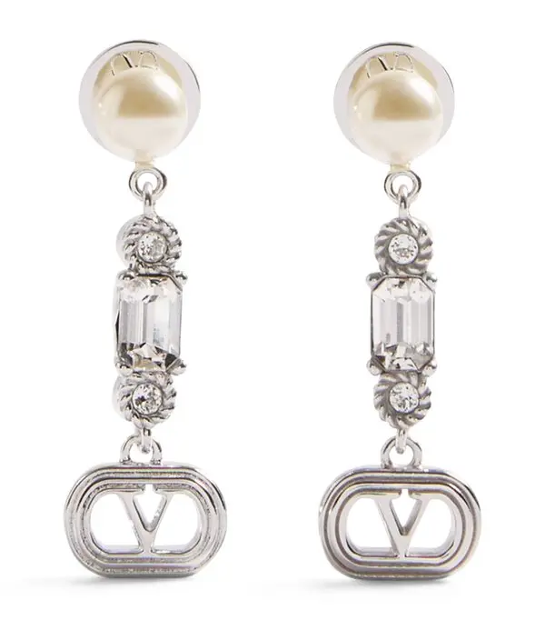 Valentino Garavani Vlogo Embellished Ovalette Earrings - Silver