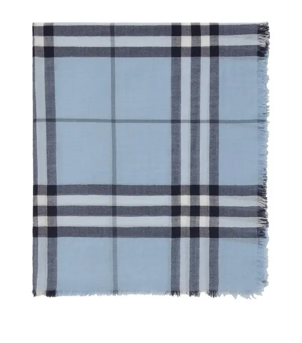 Burberry Wool Wide Check Scarf - Blue