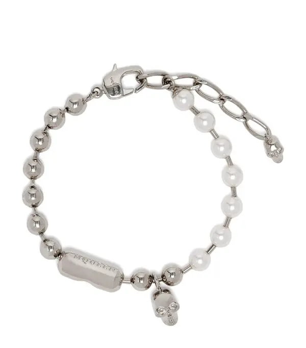 Alexander McQueen Faux Pearl And Skull Bracelet - Black