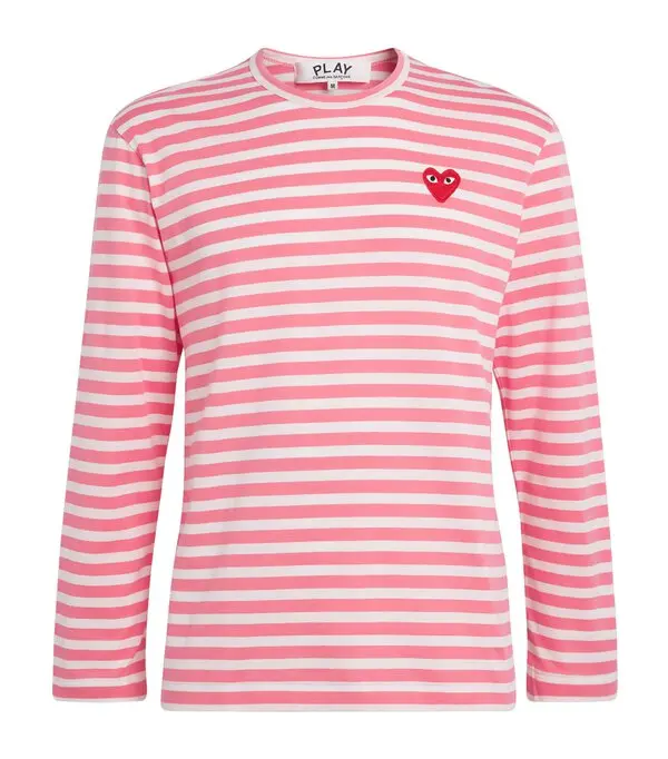 Play Comme Des Garcon Heart Logo Striped T-shirt - Red