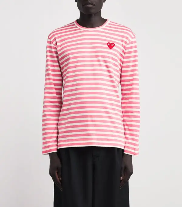 Play Comme Des Garcon Heart Logo Striped T-shirt - Red