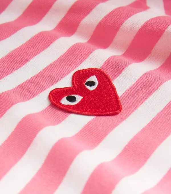 Play Comme Des Garcon Heart Logo Striped T-shirt - Red