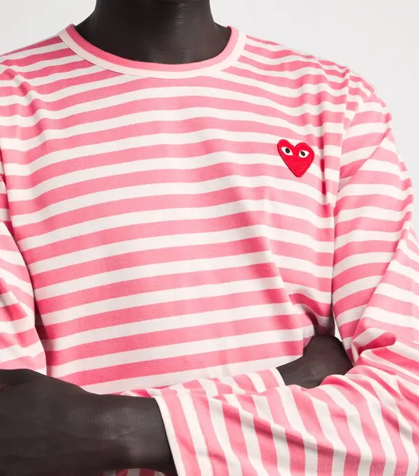 Play Comme Des Garcon Heart Logo Striped T-shirt - Red