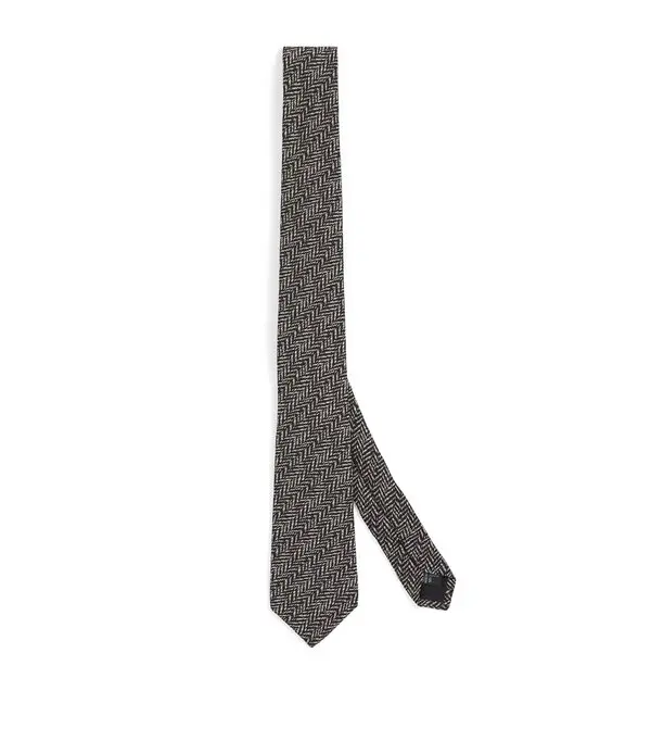 Giorgio Armani Silk Chevron Neck Tie - Brown