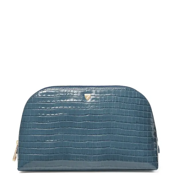ASPINAL OF LONDON Large Croc-embossed Leather Cosmetic Case - Blue