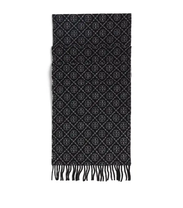 Tory Burch Wool-cashmere Monogram Scarf - Black
