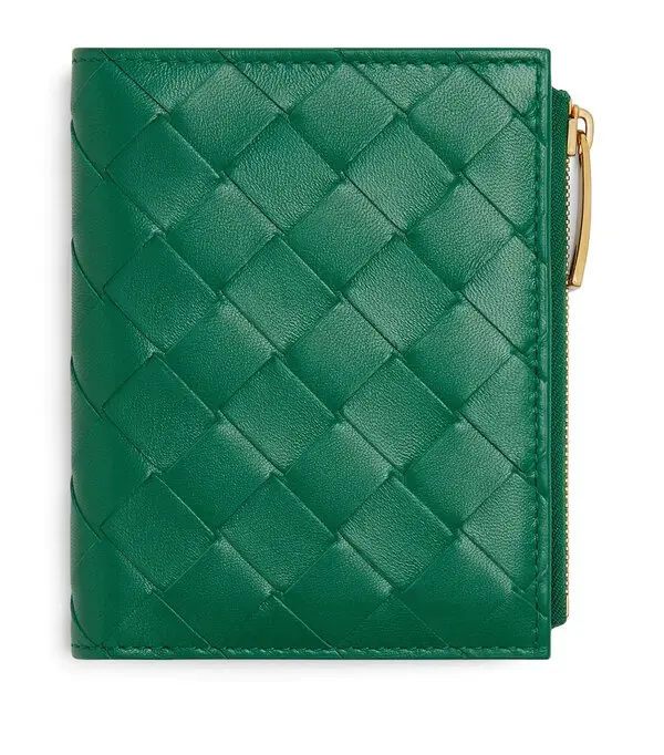 Bottega Veneta Leather Intrecciato Bifold Wallet - Green