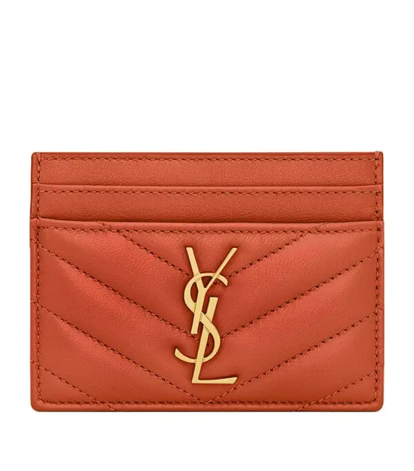 Saint Laurent Leather Cassandre Card Holder - Beige