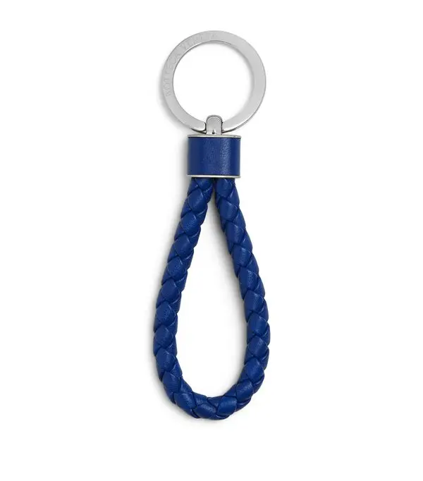 Bottega Veneta Leather Intreccio Keyring - Blue