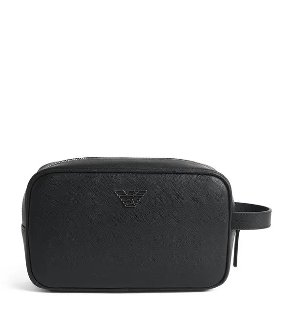 Emporio Armani Faux Leather Wash Bag - Black