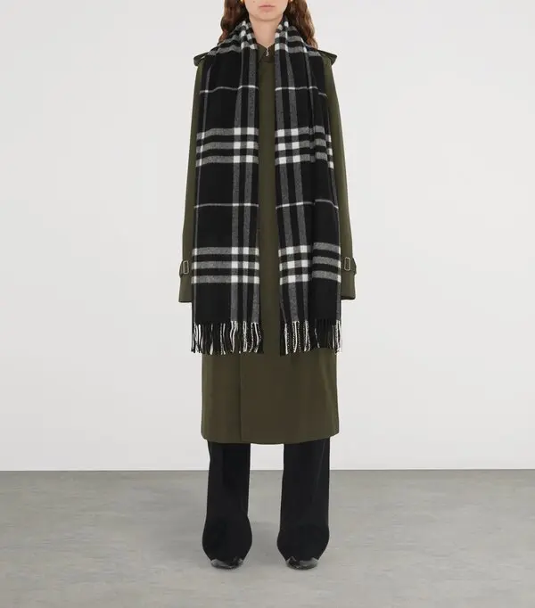 Burberry Cashmere Wide Check Scarf - Black