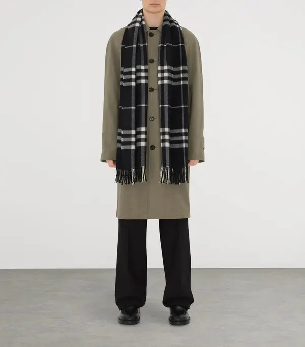 Burberry Cashmere Wide Check Scarf - Black