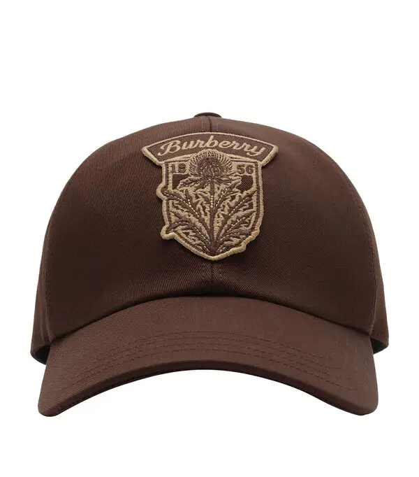 Burberry Cotton Gabardine Thistle Shield Cap - Brown