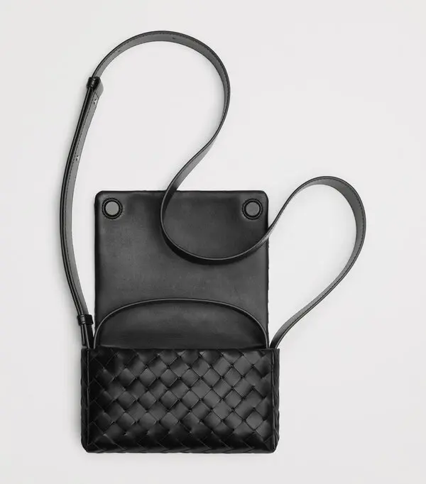 Bottega Veneta Mini Leather Intrecciato Flap Cross-body Bag - Grey