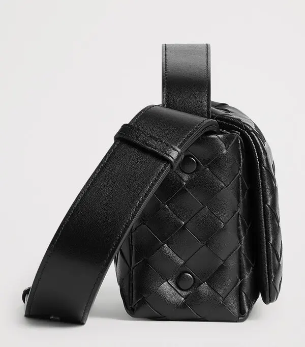Bottega Veneta Mini Leather Intrecciato Flap Cross-body Bag - Grey